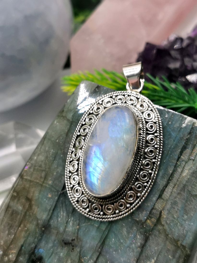 Rainbow Moonstone Pendant set in beautifully designed 925 Sterling ...
