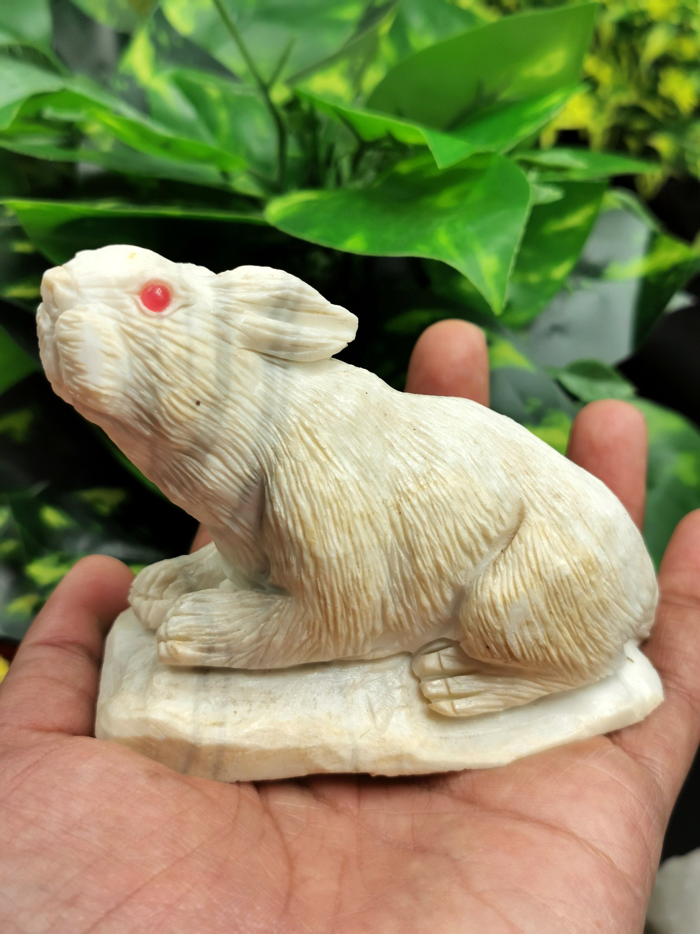 White Jade Stone carving of rabbit - spirit animal - home decor gemsto
