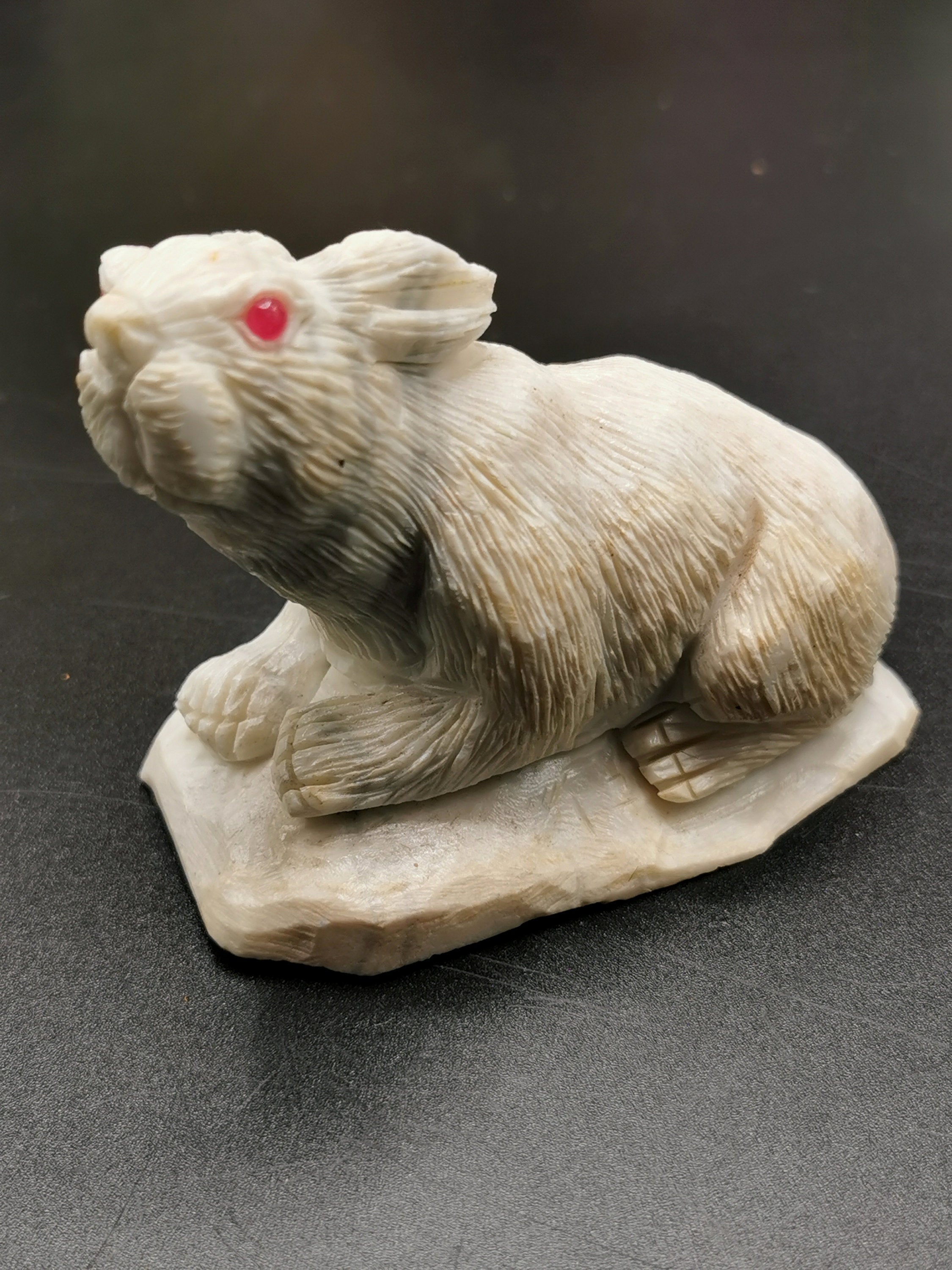 White Jade Stone carving of rabbit - spirit animal - home decor gemsto