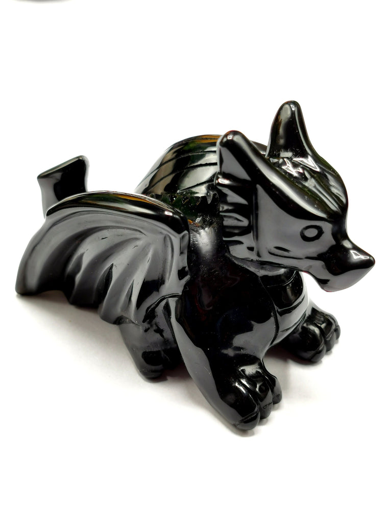 Black Obsidian stone carving of Flying Dragon - Hand carved unique pie