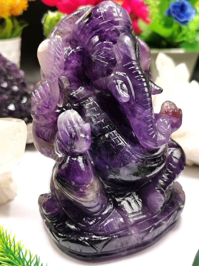 Ganesh Statue in Amethyst Handmade Carving | Lord Ganesha Idol | Figur