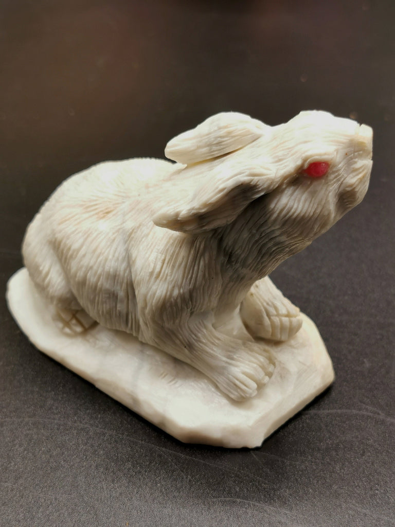 White Jade Stone carving of rabbit - spirit animal - home decor gemsto