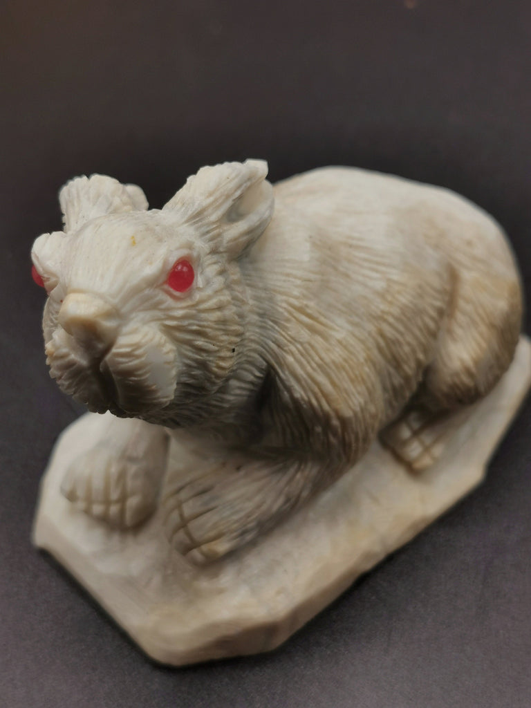 White Jade Stone carving of rabbit - spirit animal - home decor gemsto