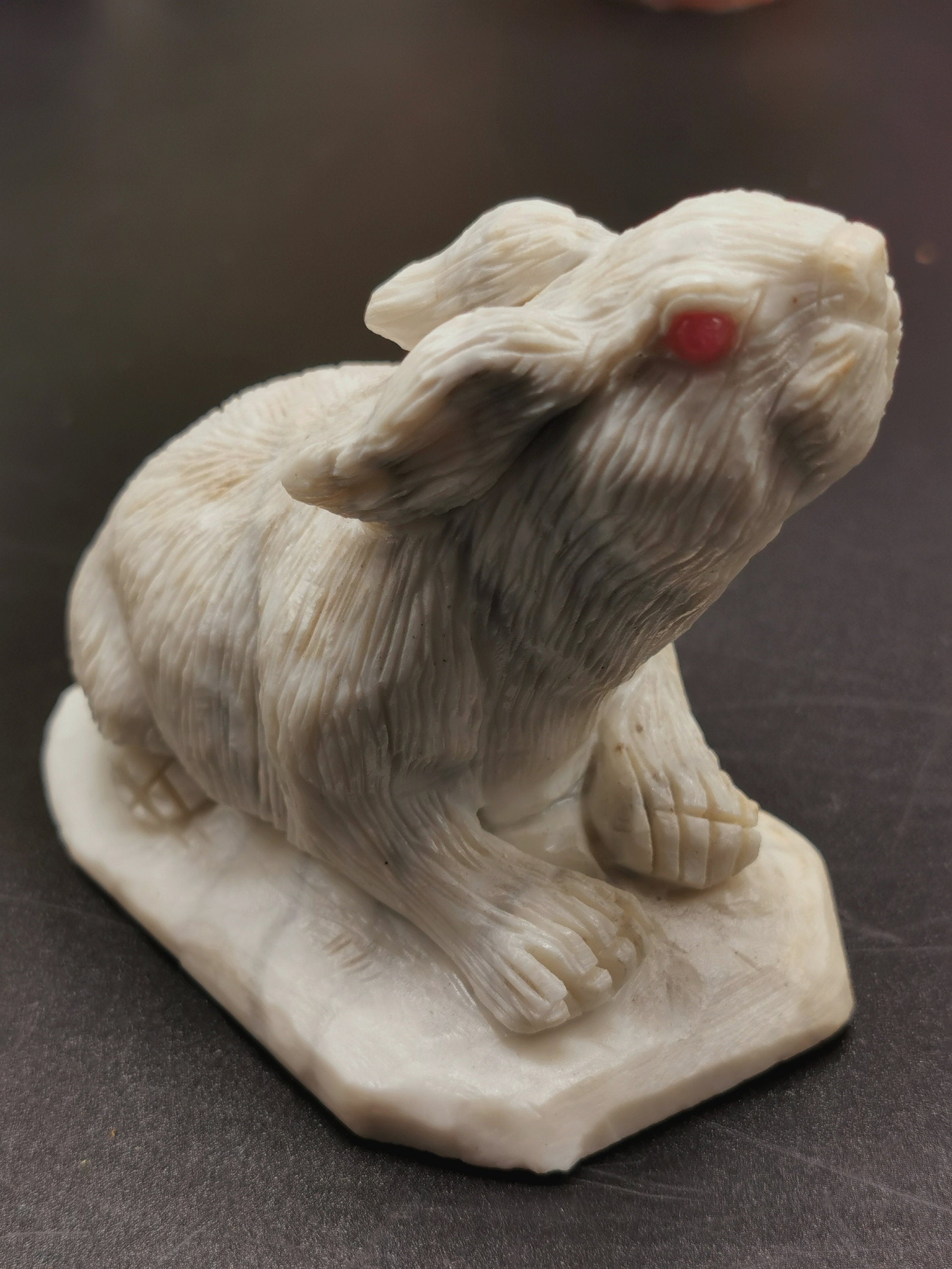 White Jade Stone carving of rabbit - spirit animal - home decor gemsto