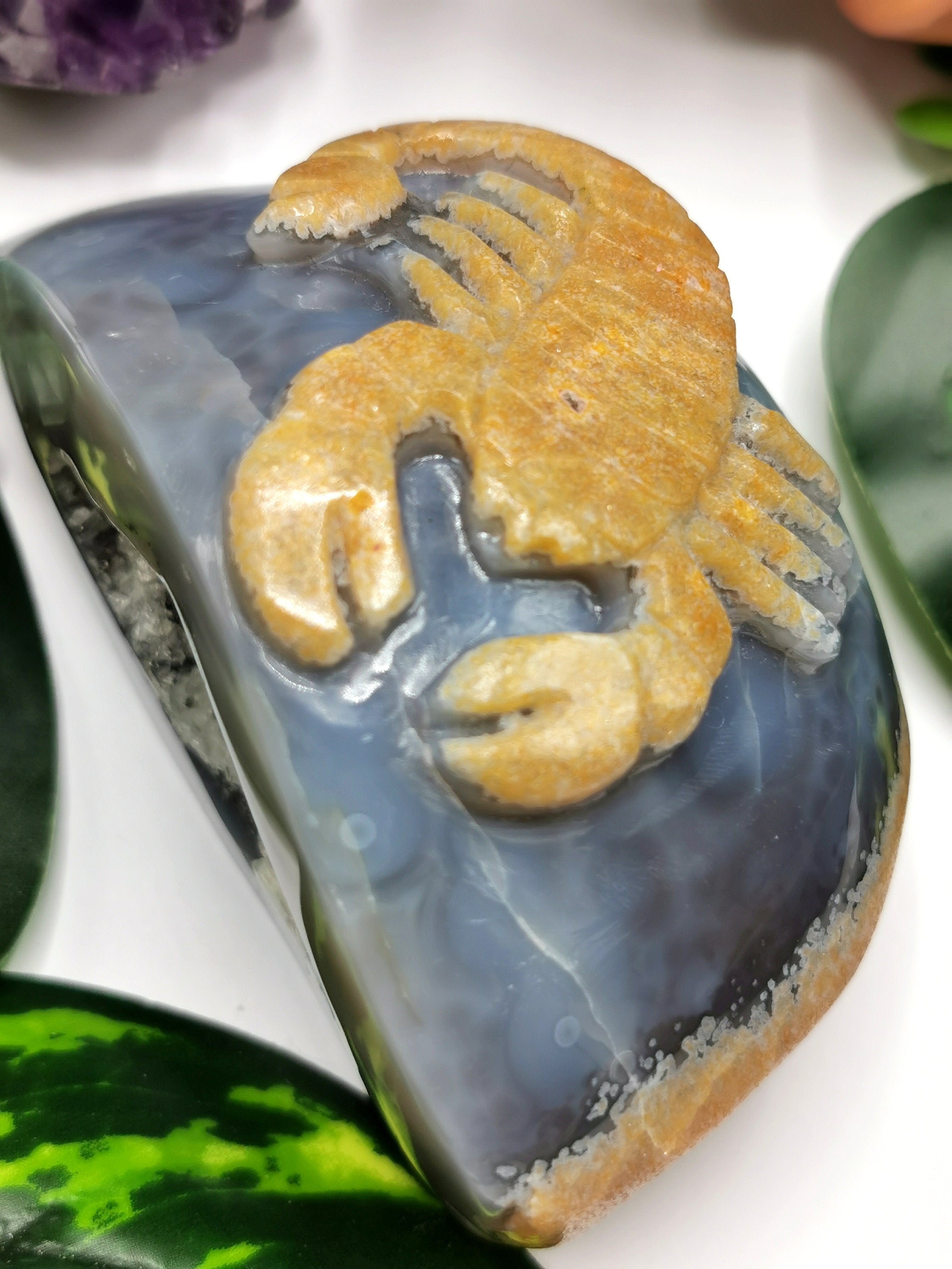 Natural Agate Stone geode with carving of Scorpion - crystal/reiki/cha
