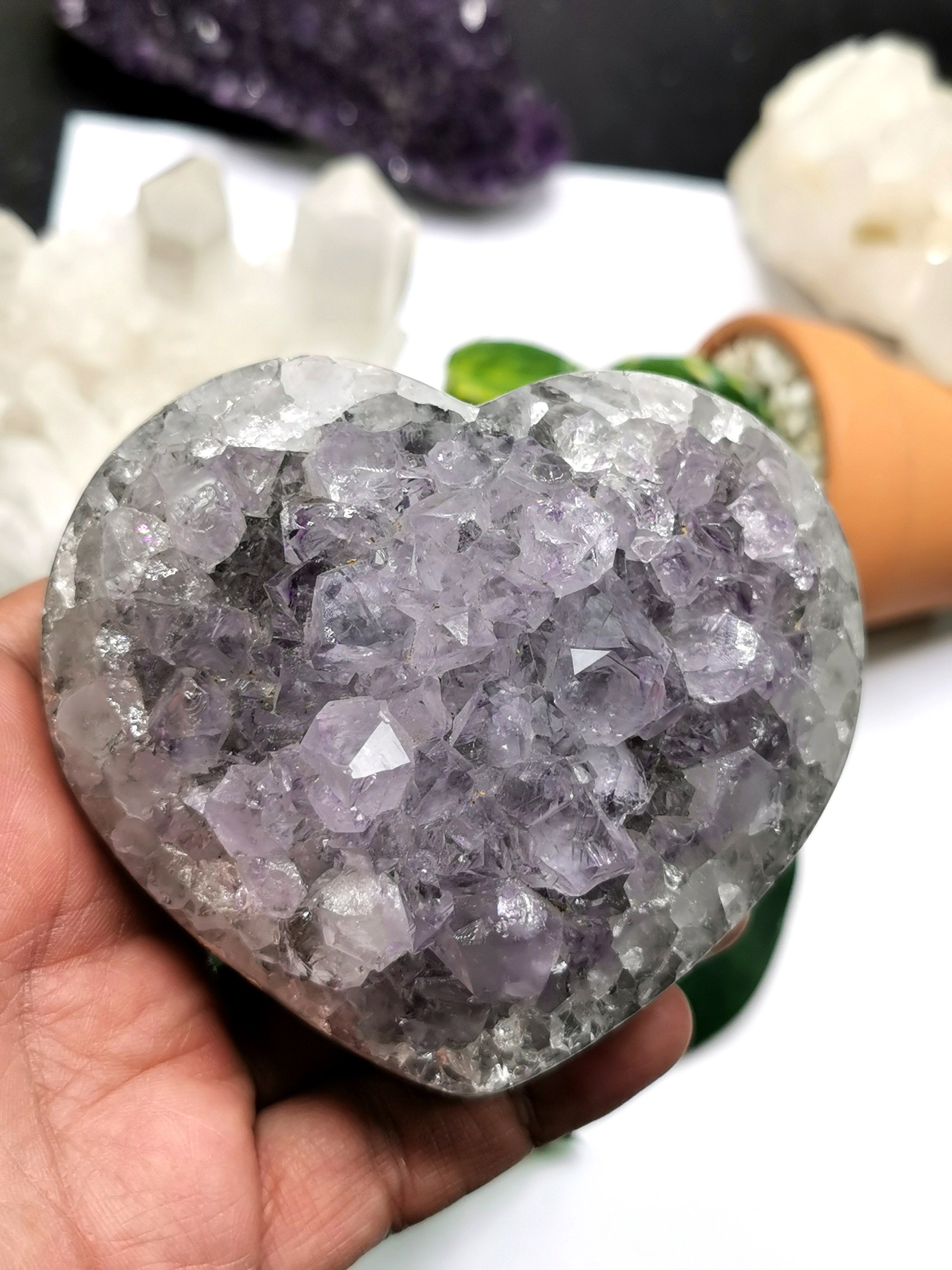 Amethyst Heart-Shaped geode cluster - crystal healing, gemstone art