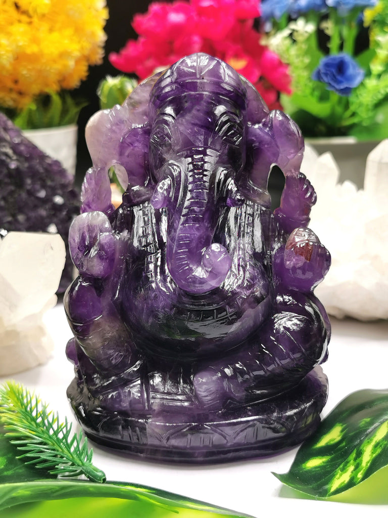Ganesh Statue in Amethyst Handmade Carving | Lord Ganesha Idol | Figur