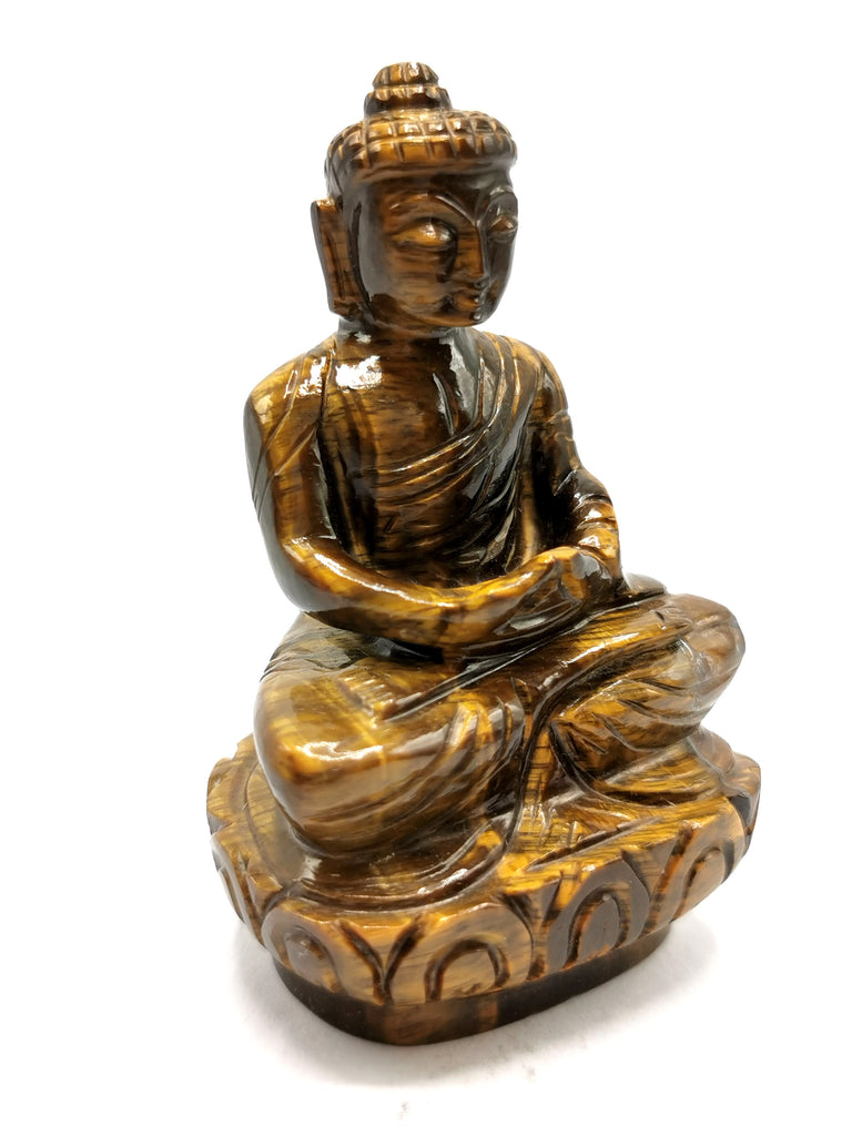 Tiger Eye Buddha - handmade carving of serene and meditating Lord Budd
