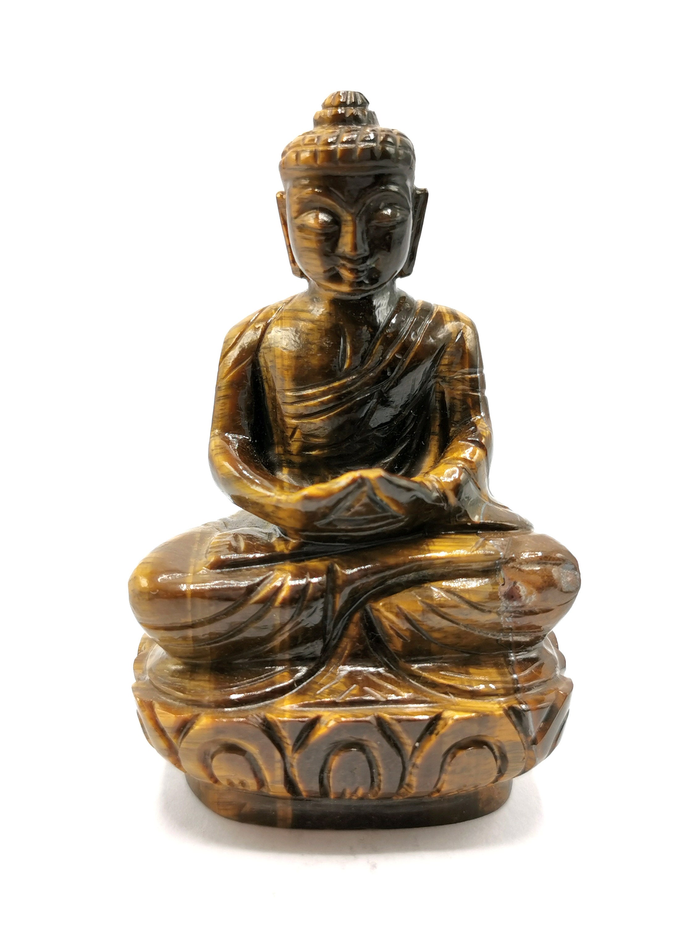 Tiger Eye Buddha - handmade carving of serene and meditating Lord Budd