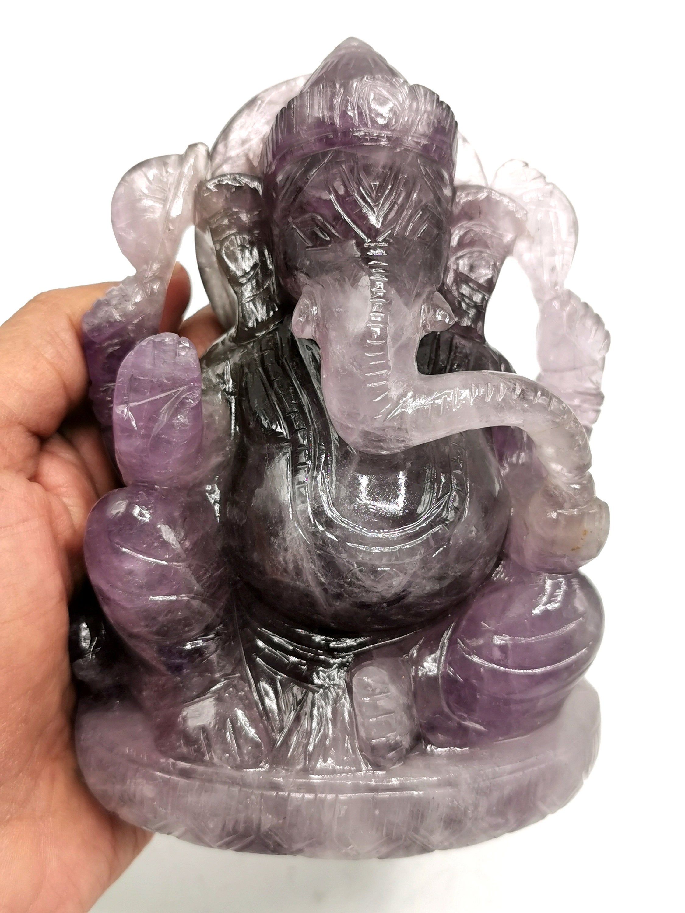 Amethyst Handmade Carving of Ganesh - Lord Ganesha Idol in Crystals an