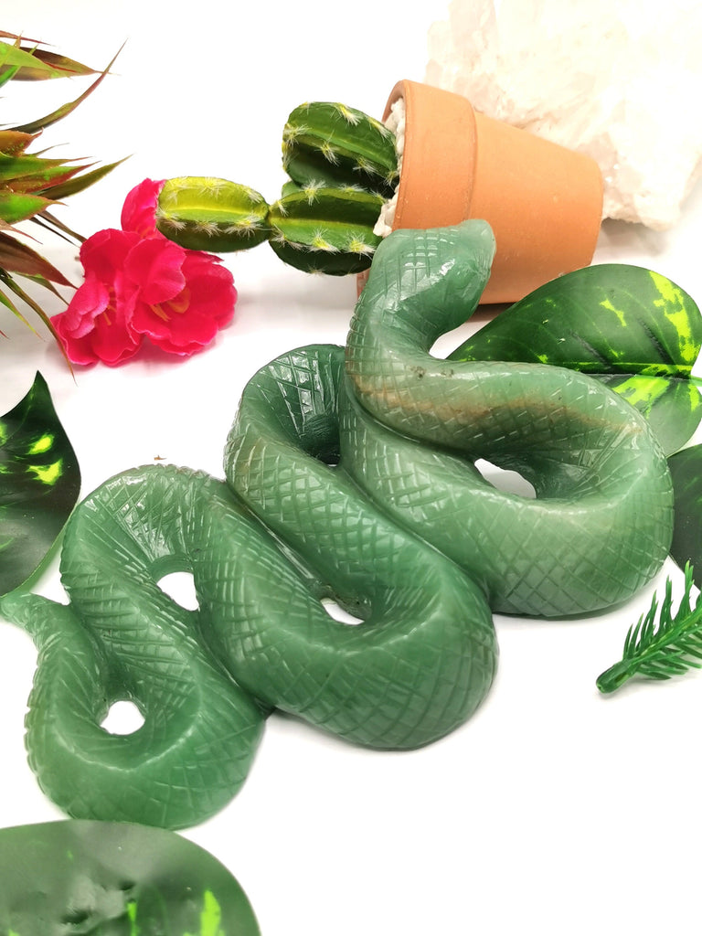 Slithering snake carving in green aventurine stone - crystal healing
