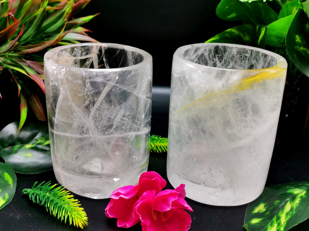 Beautiful gemstone goblets in clear quartz or spathik stone - crystals