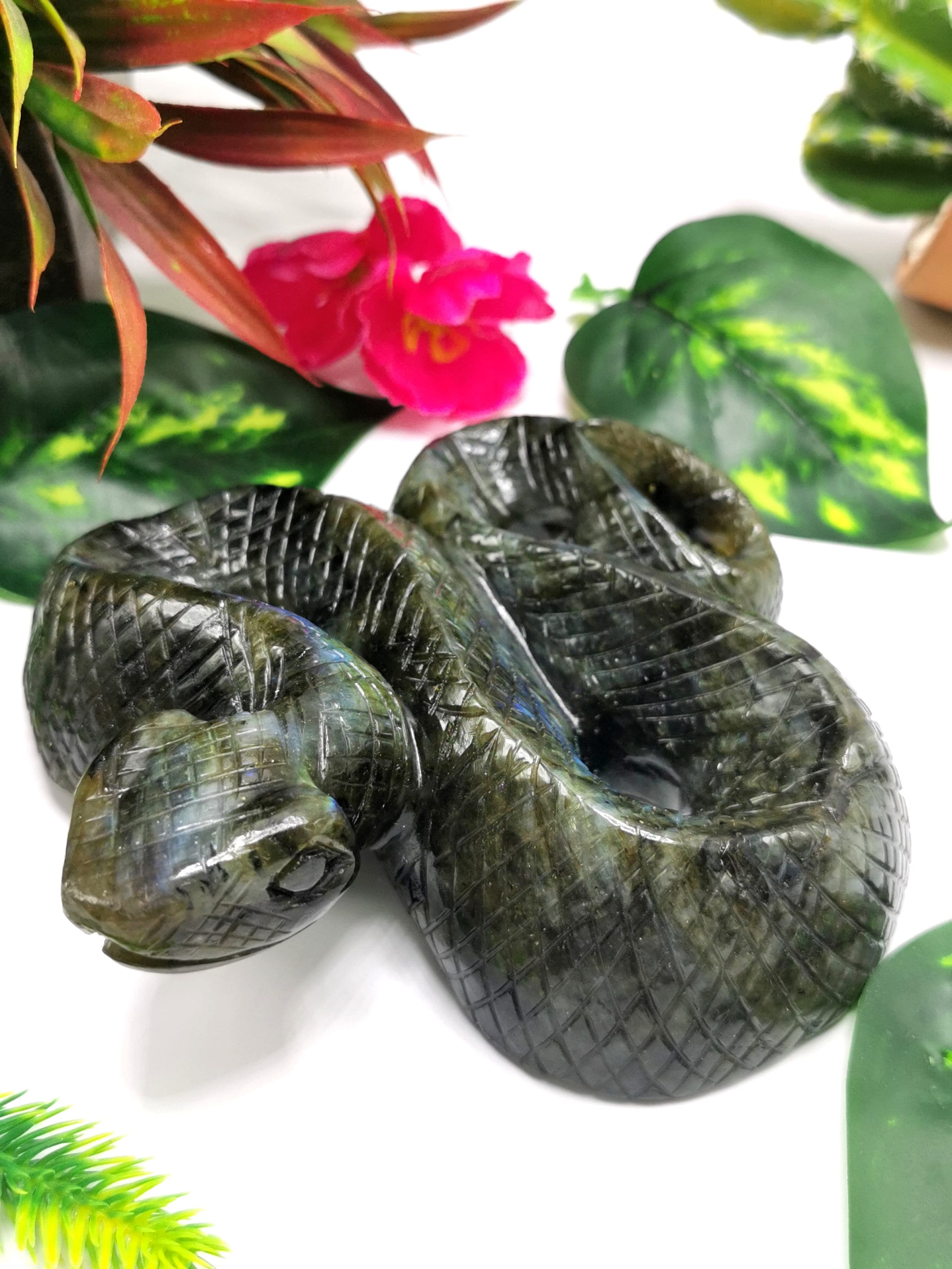 Slithering snake carving in Labradorite stone - crystal healing / chak
