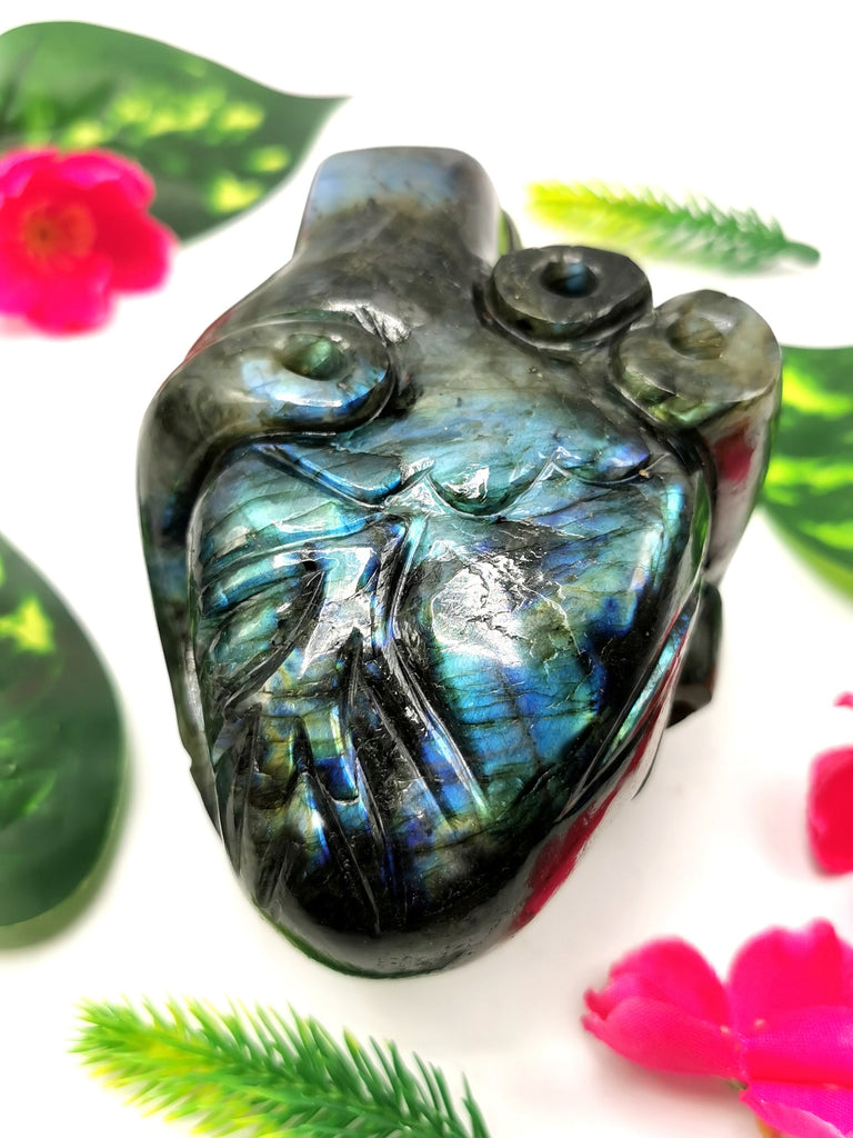 Natural Labradorite Anatomical Heart carving - Human Heart/Crystal Hea