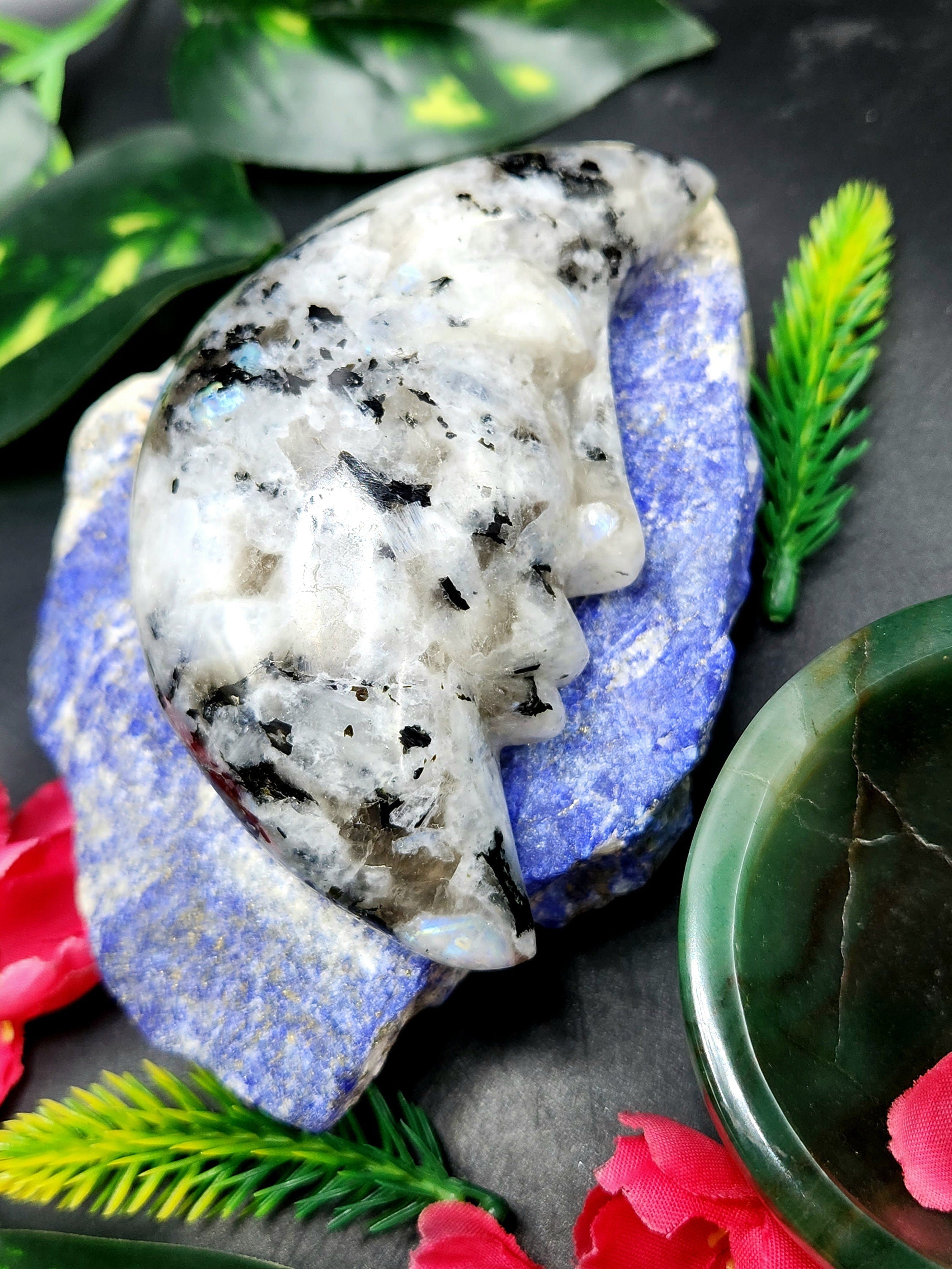 Moonstone hand carving of crescent moon - crystal/reiki/chakra/healing