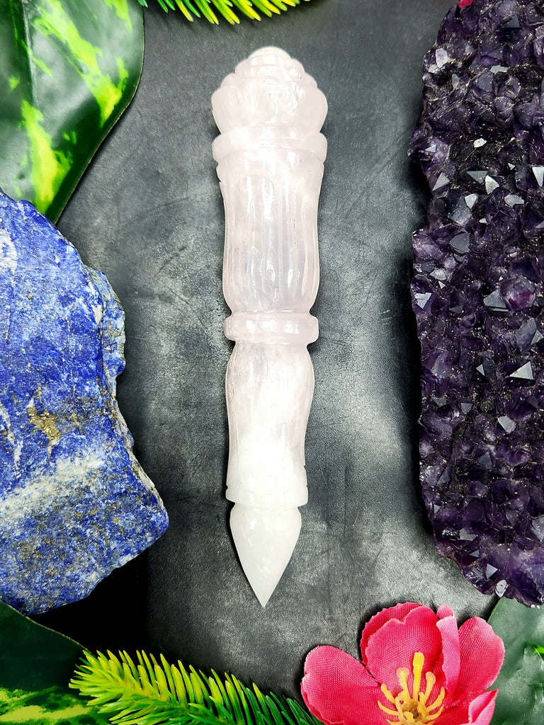 Rose Quartz carving of a traditional phurba - Carvings in gemstones an