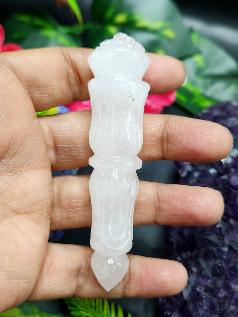 Rose Quartz carving of a traditional phurba - Carvings in gemstones an