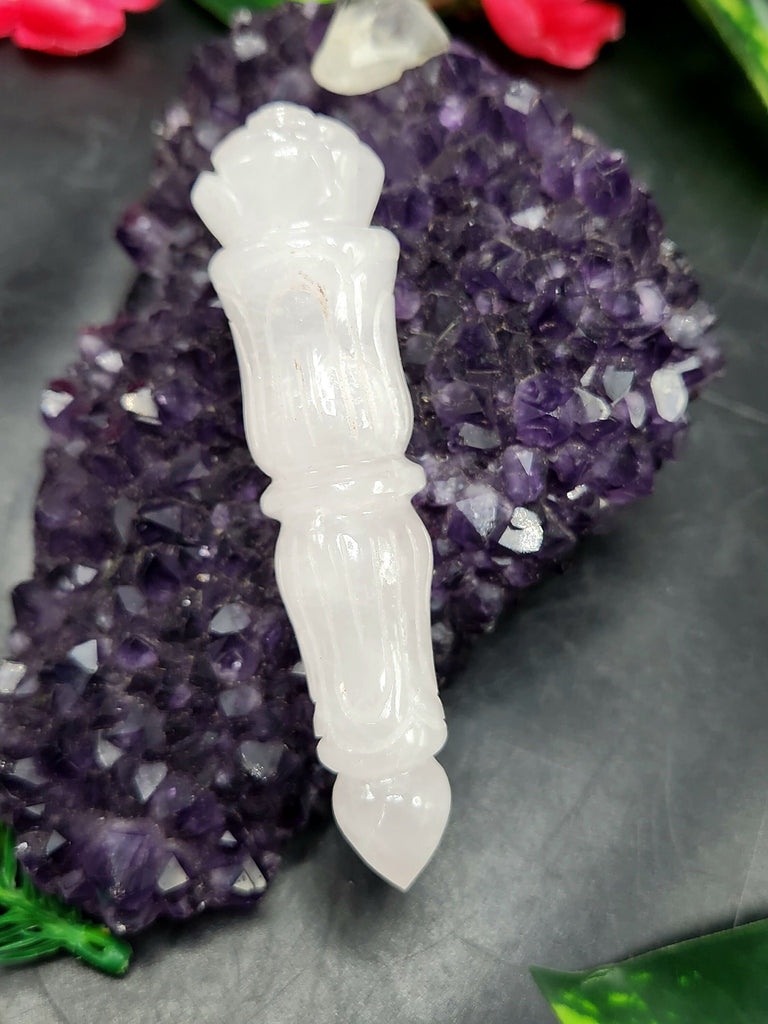 Rose Quartz carving of a traditional phurba - Carvings in gemstones an