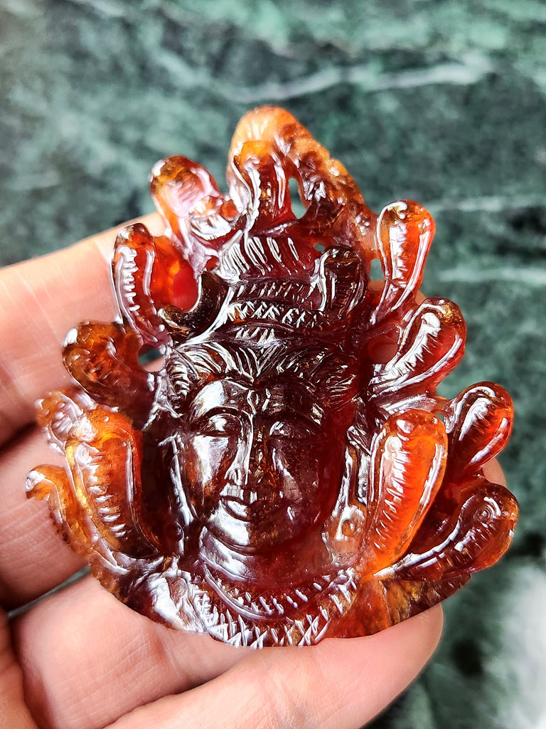 Handmade Lord Shiva Head Carving in Hessonite Garnet Stone - Reverence